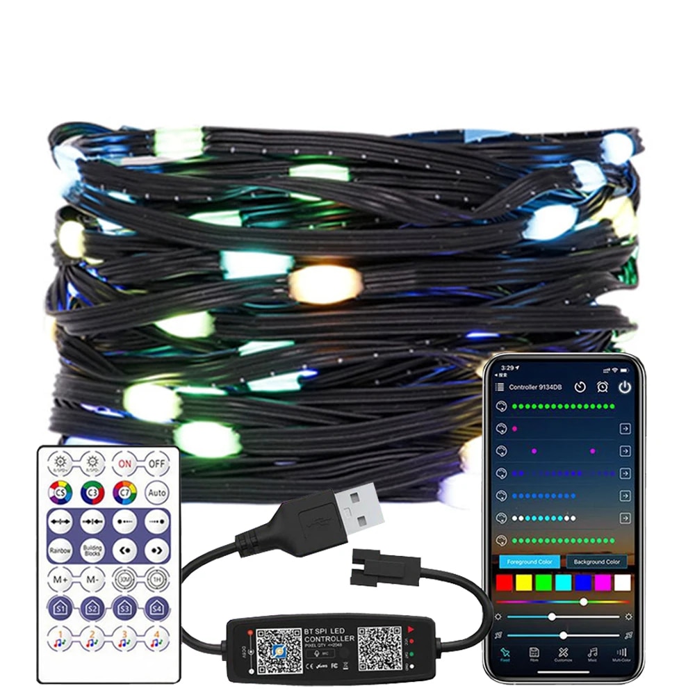 WS2812B RGB LED StringTransparent Green Black Wire Addressable Wedding ...