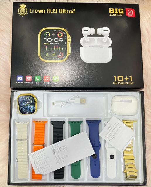 Crown H39 Ultra 2 Smart Watch Gold Edition With 7 Straps - Latest ...