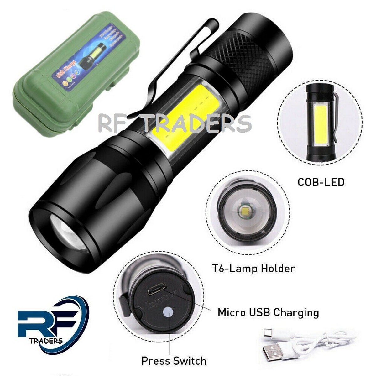 Mini USB Rechargeable Flashlight Torch Zoom Lamp | Daraz.pk