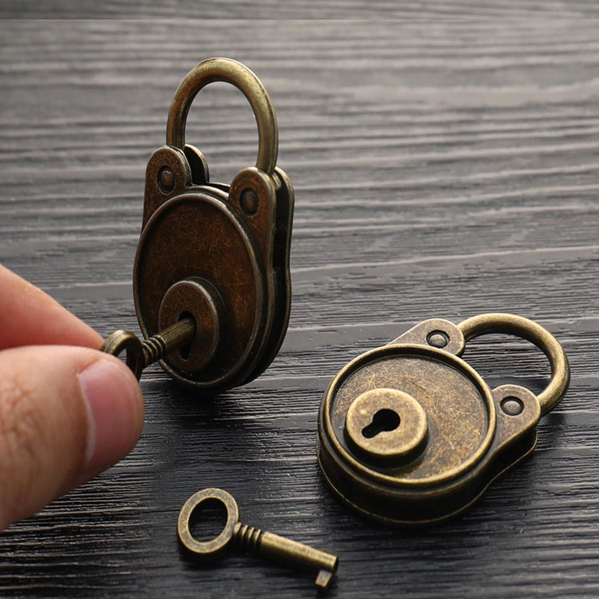 Vintage Padlock Old Style Lock Notebook Luggage Antique Bronze Plated ...