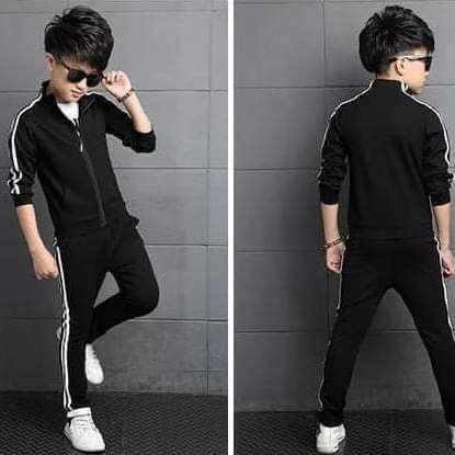 2 Pcs Side Strip Style Kids Suit Fleece Tracksuit For Boys - Kids ...