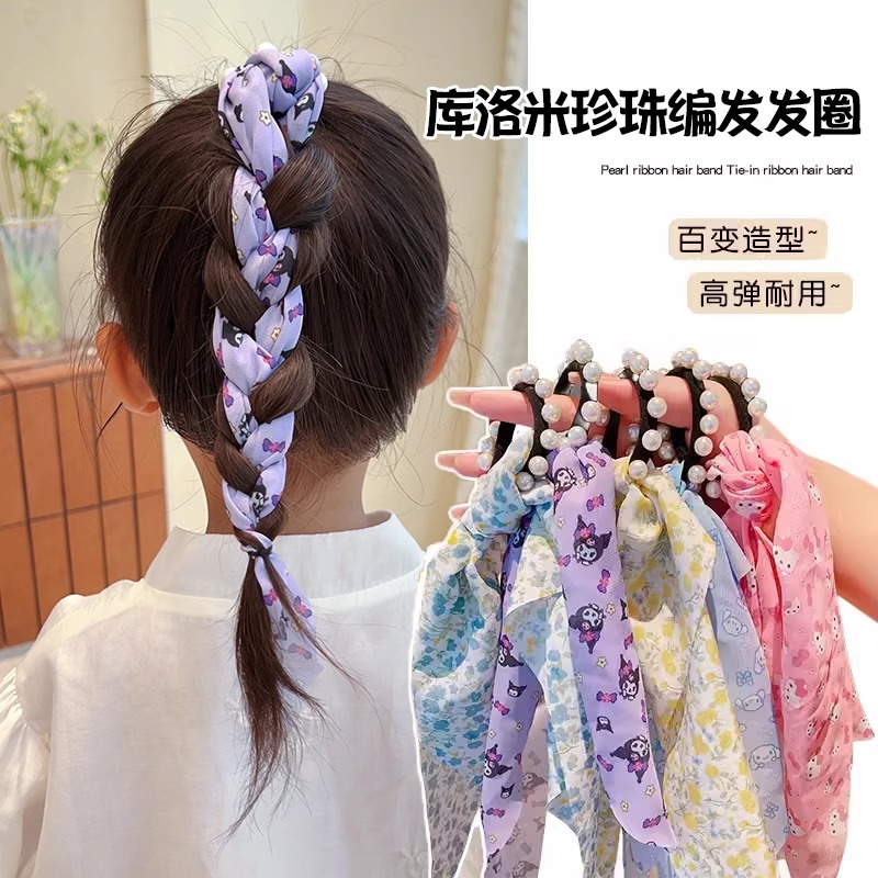 Children's floral pearl scrunchie 2025 headdress, girl tie hair tie ...