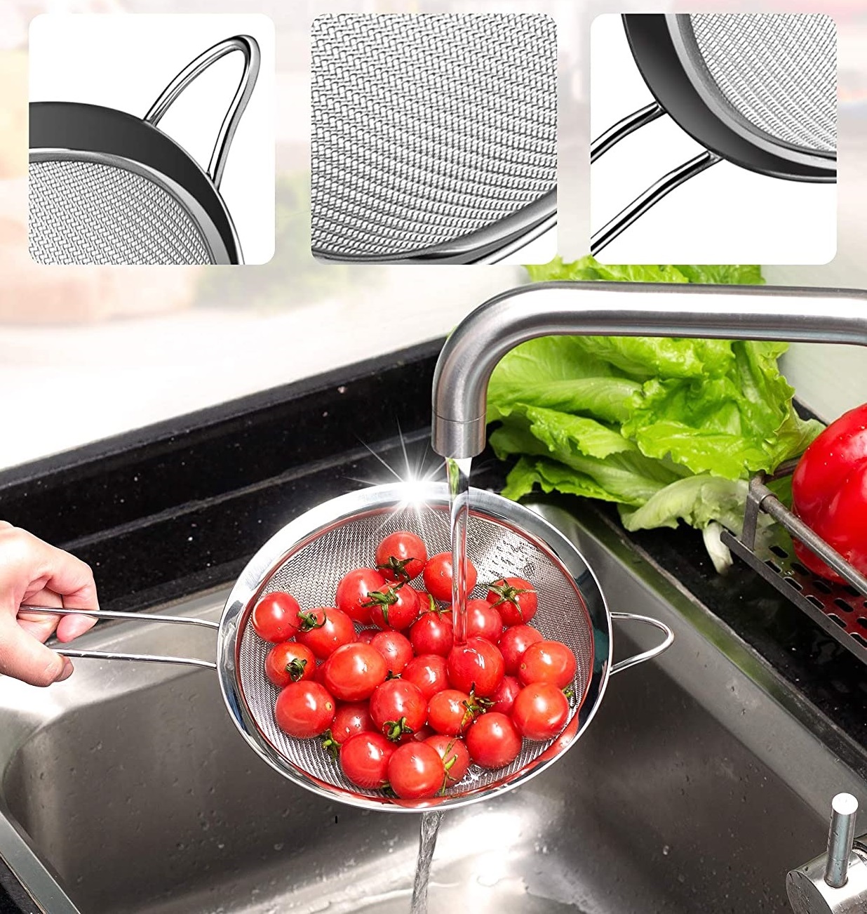 Fine Mesh Strainer Sifter Stainless Steel with Long Handle Medium and ...