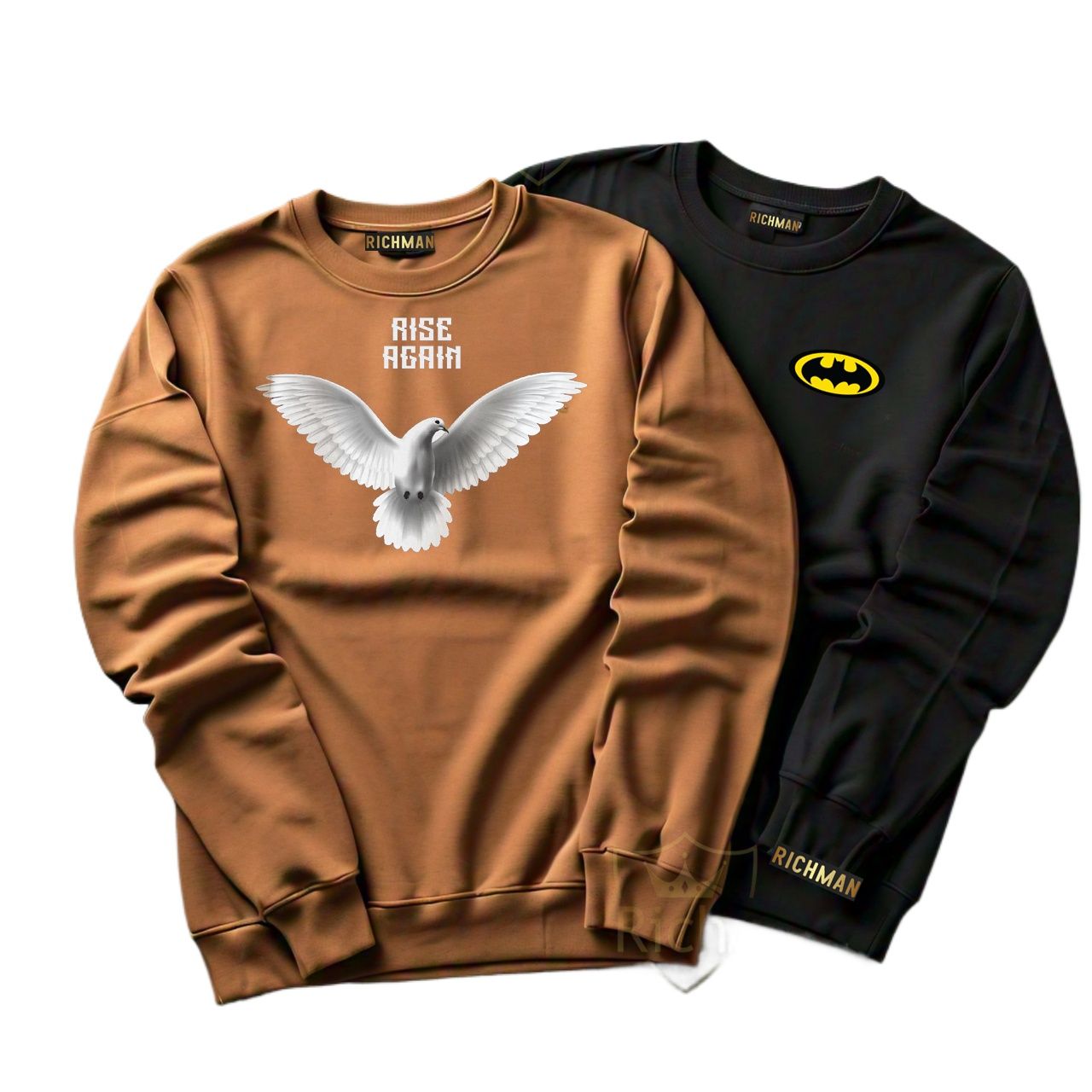 RichMan_Winter Pack of 2 Premium Rise again print and batman print Full Sleeve sweatshirt For ...