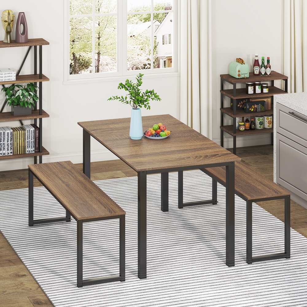 3 Piece Dining Table Set Metal Frame Table With Stools, Dining Table ...
