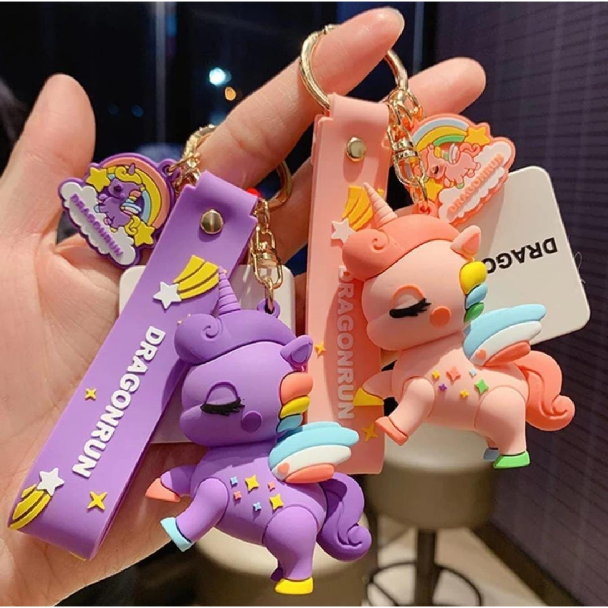 1 PC cute Unicorn keychain with strap silicon material high quality ...