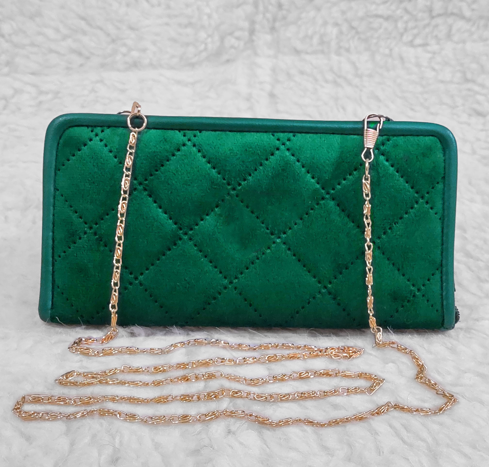 Elegant Quilted Clutch Purse with Gold Chain Strap | Daraz.pk