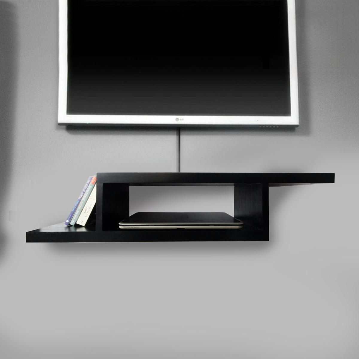 Lcd tv Rack /Shelves floating black tv console media storage wall ...