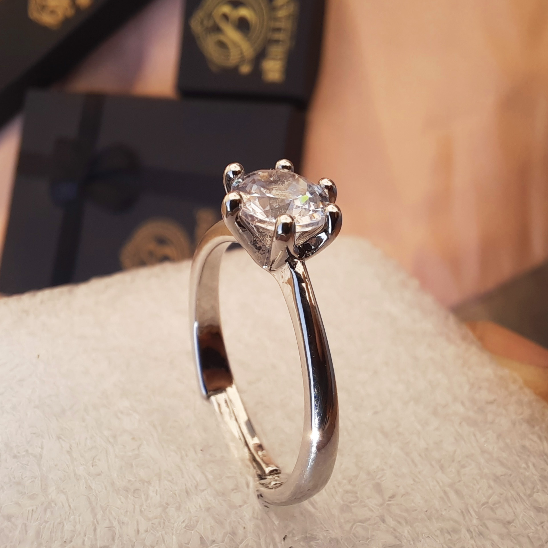 Ring For Girl With Box Adjustable Size Best Gift Shinny Silver Zircon ...