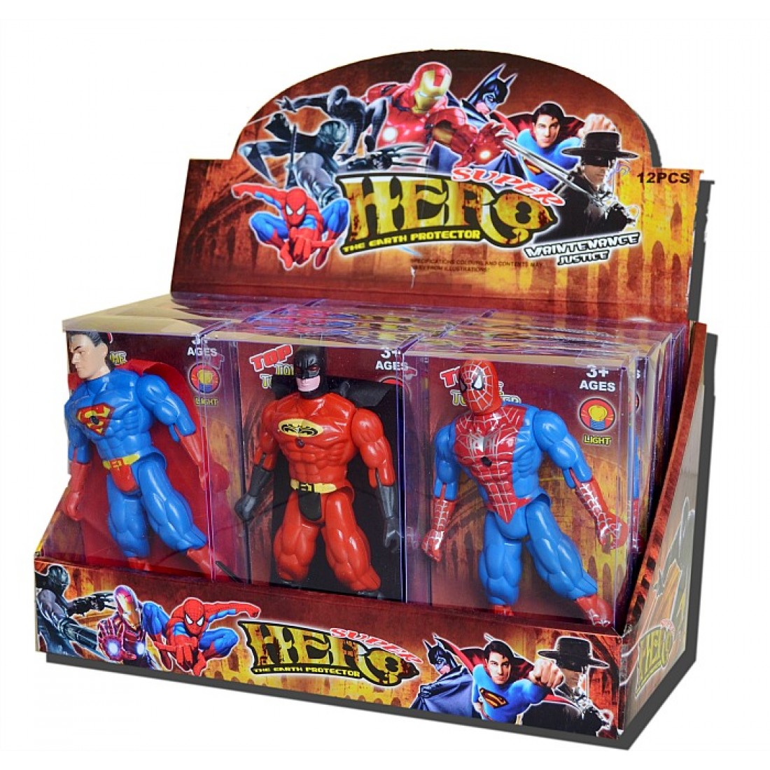 super heroes Spiderman , batman , superman with LED light on chest &all ...