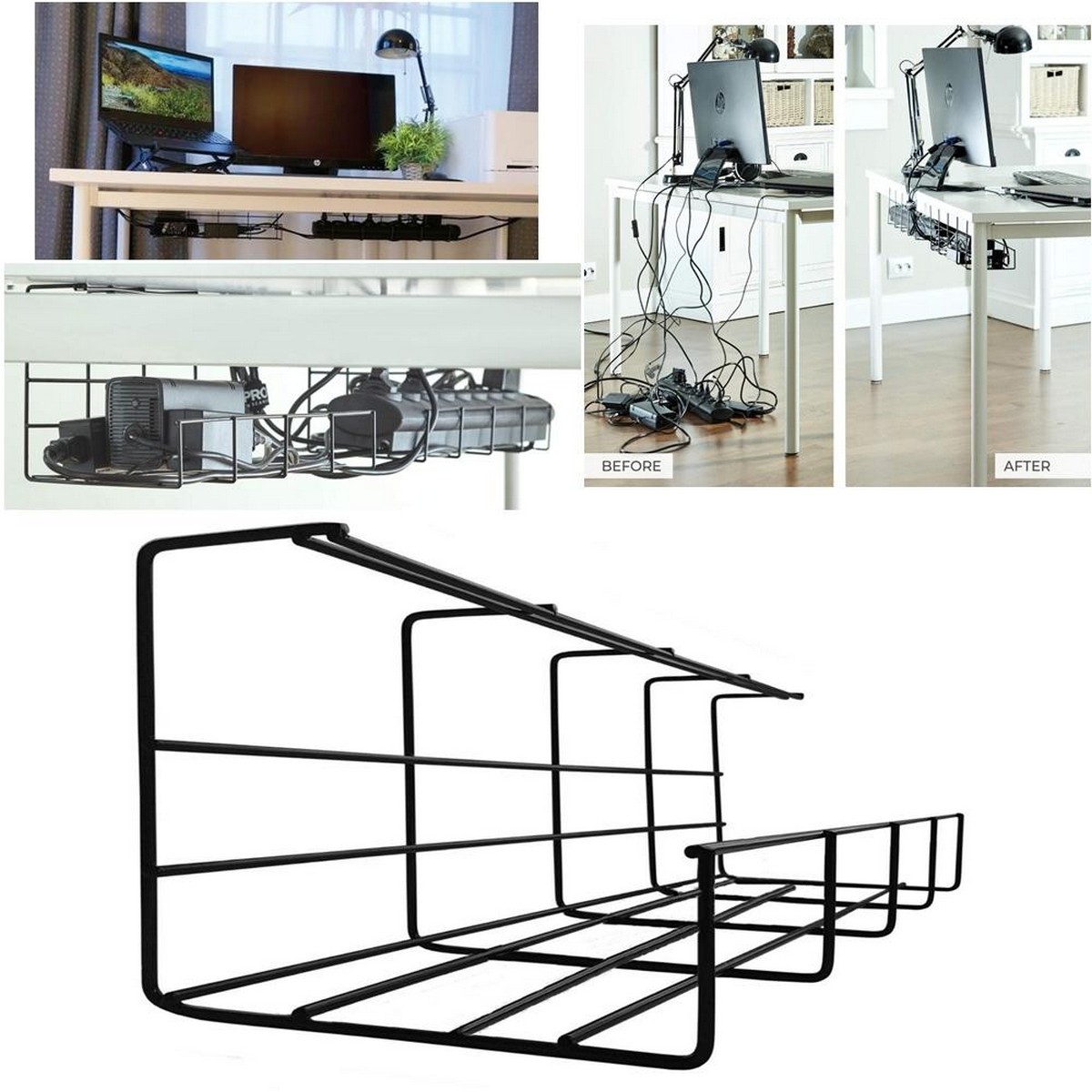 Computer TV Wire Power Supply Cable Management Under Shelf Tray ...