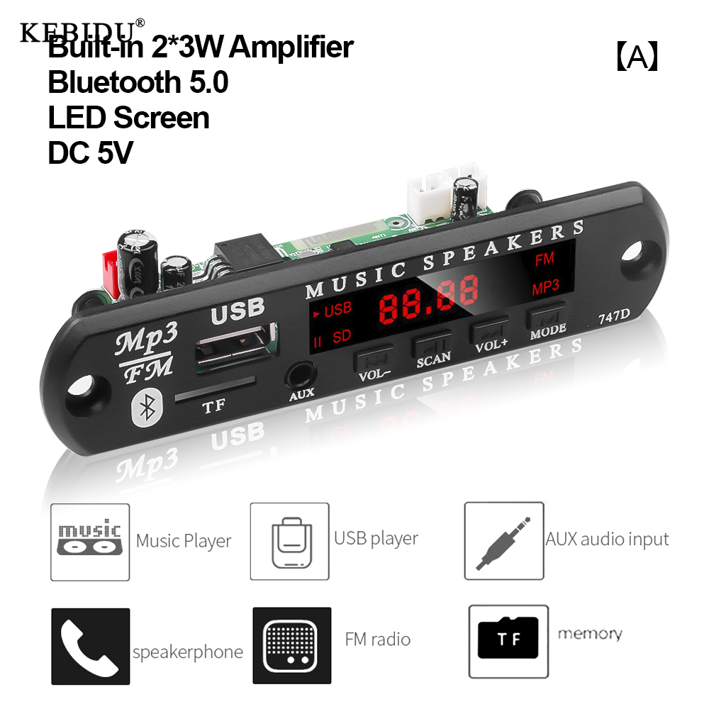 Kebidu Built-in 6W Amplifier Wireless Bluetooth 5.0 Decoder Board DC 5V 12V USB AUX TF FM MP3 ...