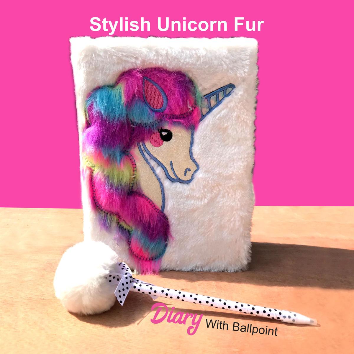 Plush Unicorn Diary with Fur Pen Gift Set (Pink) | Daraz.pk