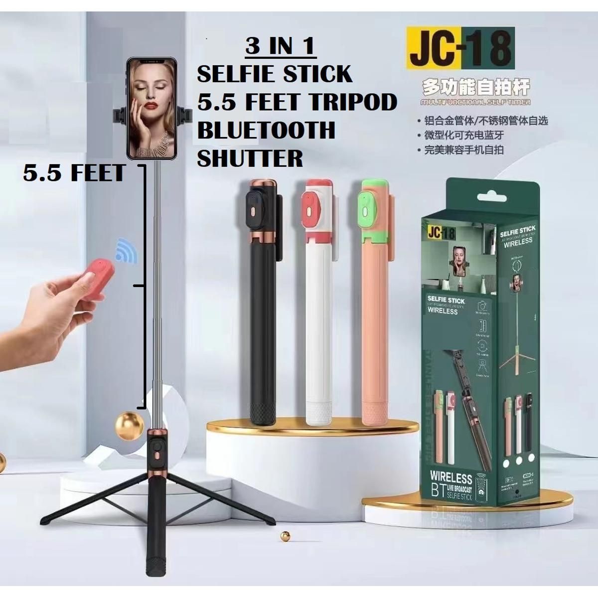 3in1 Selfie Stick 5.5 feet Tripod Bluetooth Remote for Vlogging Tiktok ...