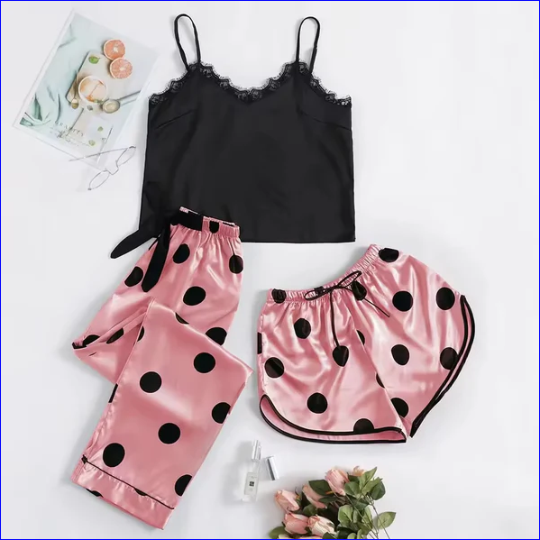 Basic Lingerie Silk Satin Night Suit with Shorts and Pajama | Daraz.pk