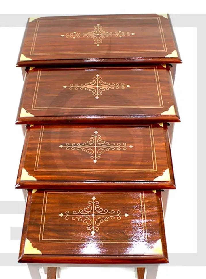 Chinyoti Solid Sheesham Wood Table Set of 4(Coffee table Serving table ...