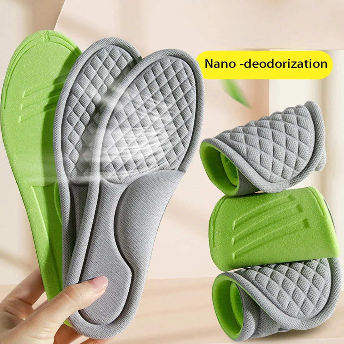 Sports Shock Absorption Insole Gray Pu Memory Foam Breathable Arch ...