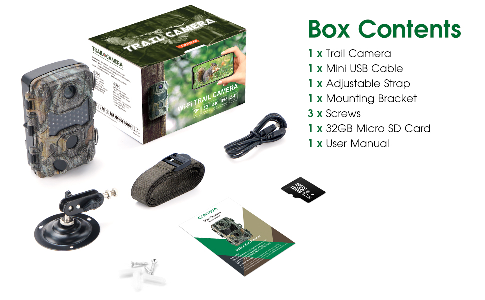 Crenova Trail Camera 4K WiFi Wildlife Camera Include 32GB SD Card 42 ...
