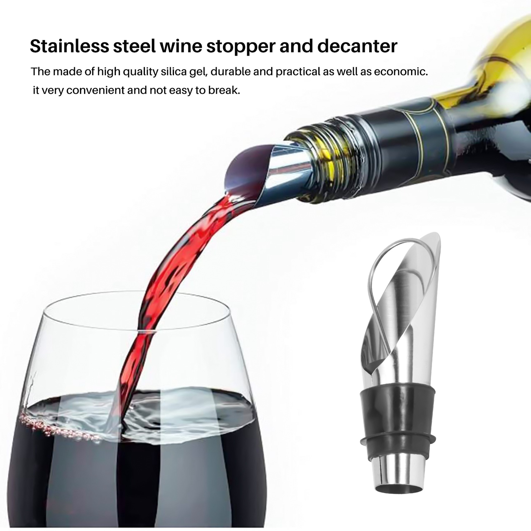 Stainless Steel Wine Stopper Pourer Metal Drain Bar Home Wine Set ...