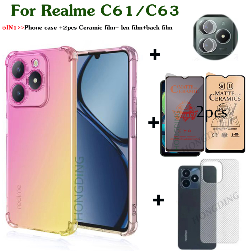 BLKNAIM 5-in-1 NEW For Realme C61 Realme C63 case Anti-fall Color phone case +2PCS Ceramic Film ...