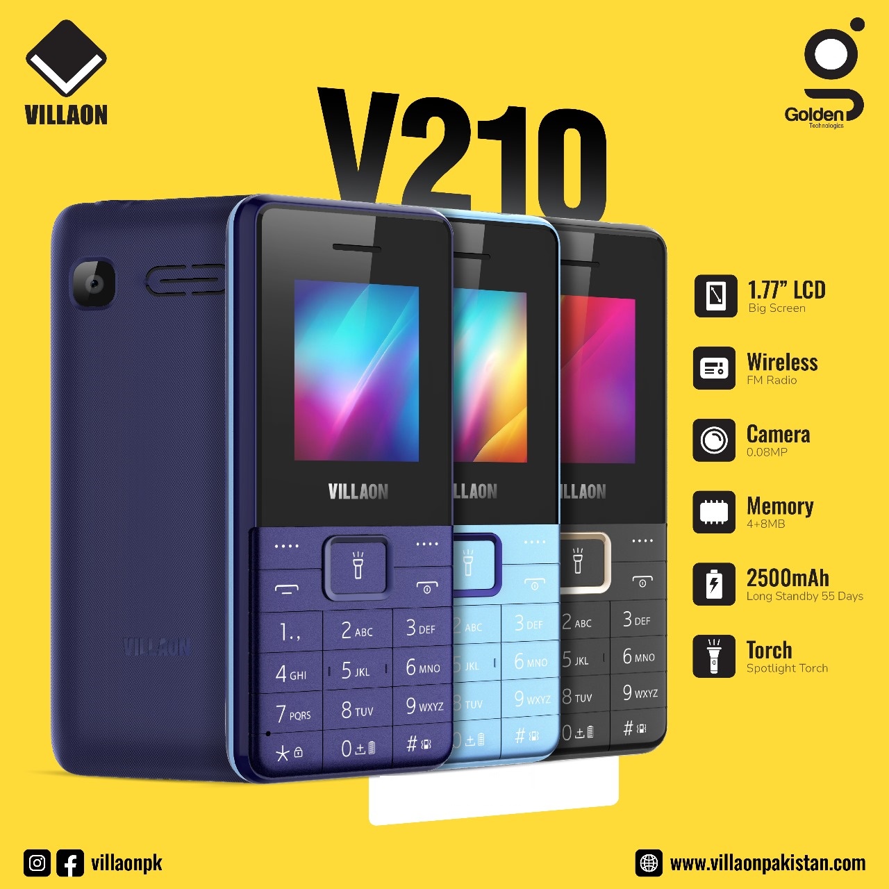 VILLAON V210 - 1.77 Inch Display - Dual Sim - PTA Approved - Wireless ...
