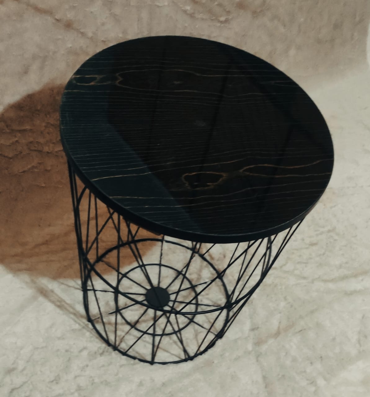 METAL WIRE REMOVABLE WOOD TOP FOLDABLE ROUND COFFEE SIDE TABLE STORAGE ...