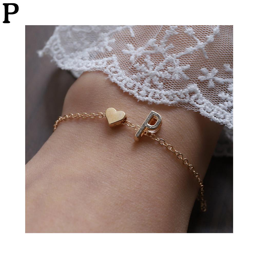 26 English Initial Letter Bracelets For Lovers Women Men Heart-shaped ...