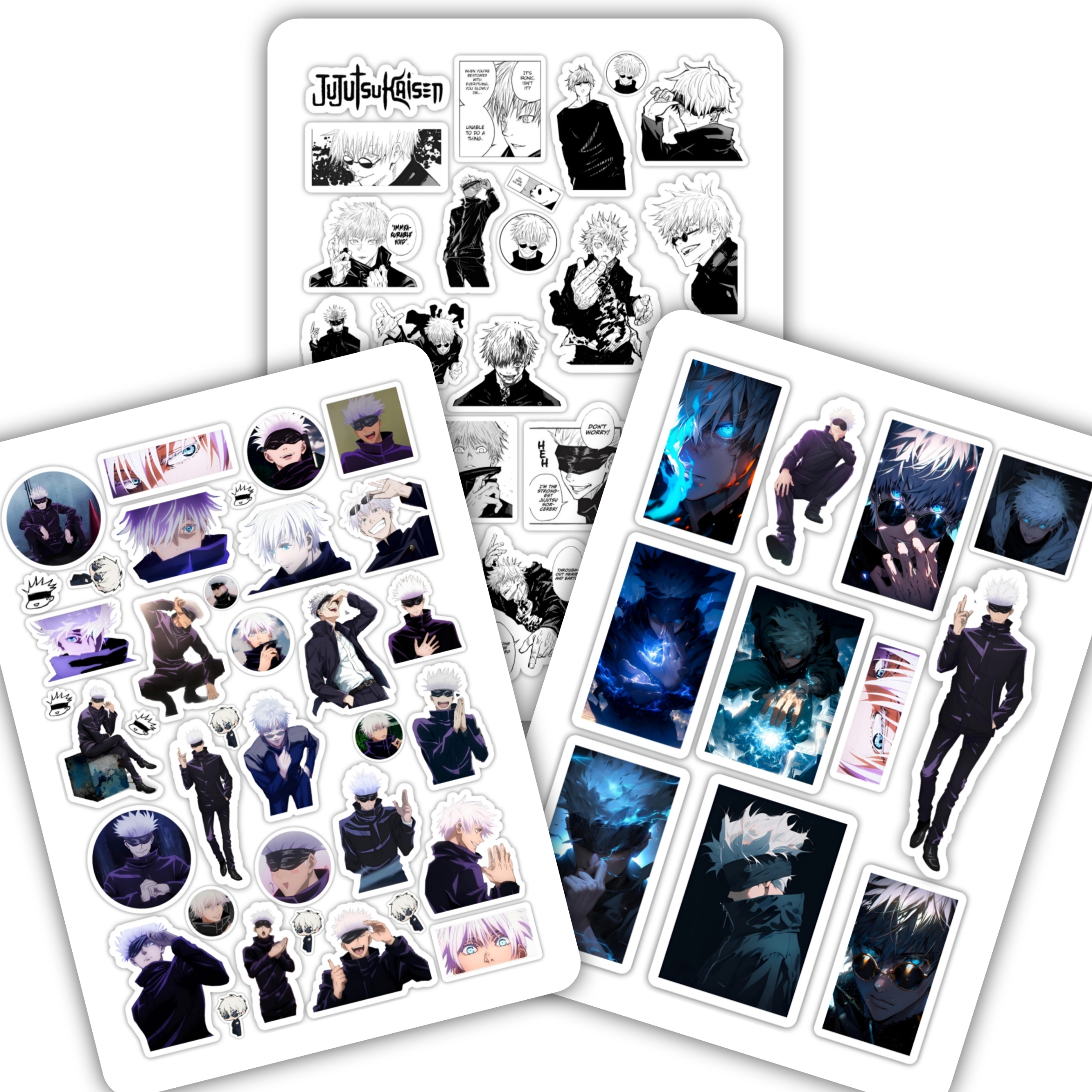 Pack of 3 Satoru Gojo Sticker Sheets Set (UNCUT) for Journal Scrapbook ...