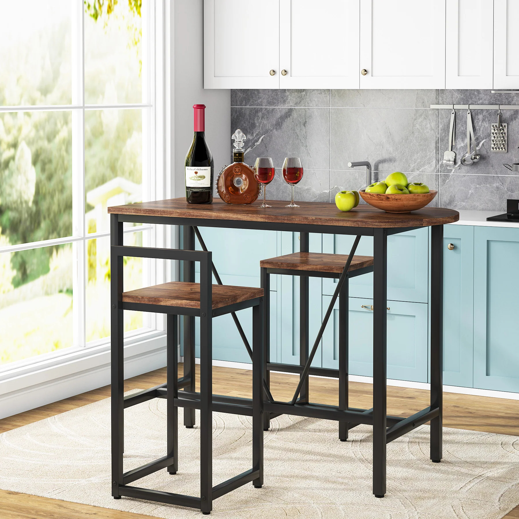 3-Piece Kichen Table Set, Kitchen Pub Dining Table and 2 Stools | Daraz.pk