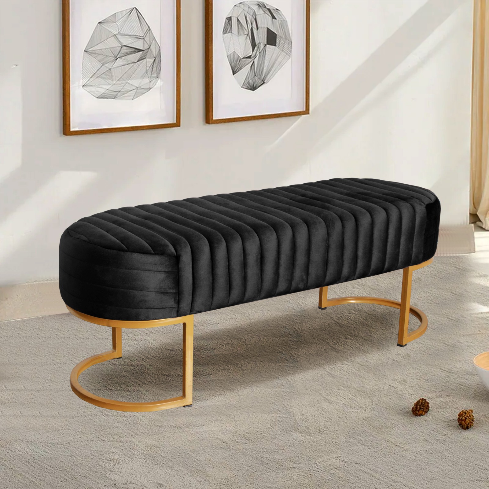 3 Seater Luxury sofa sitting Stool With Metal Stand- 3 seater Pouf ...