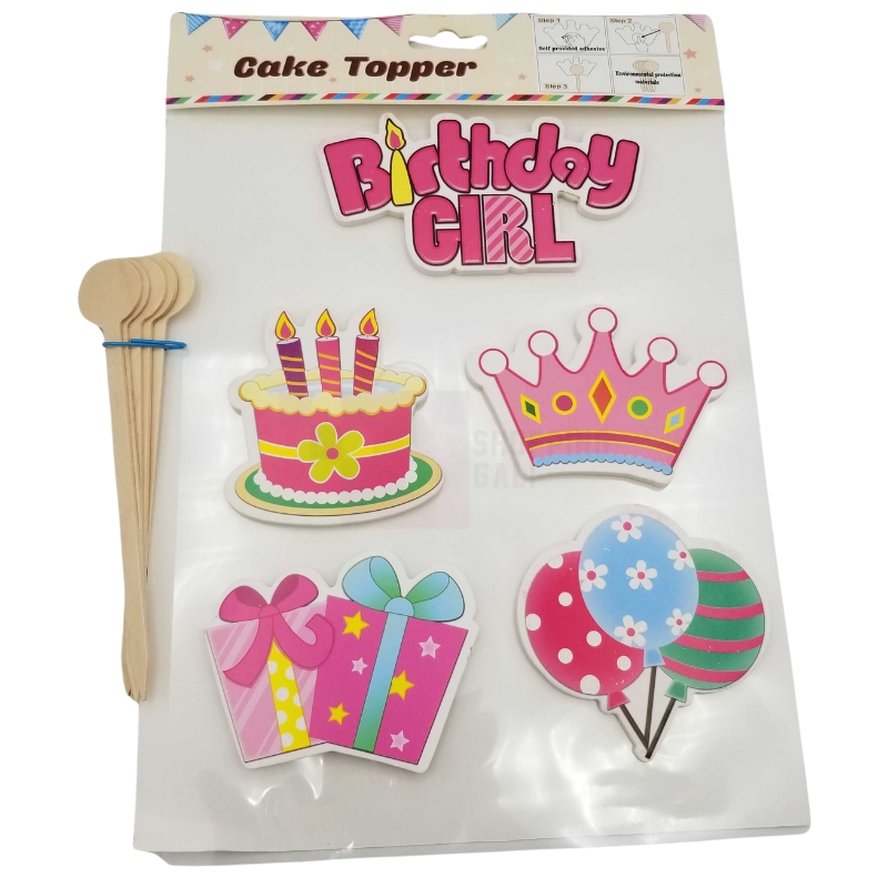 Birthday Girl Cake Toppers - Pack Of 5 Cake Toppers With Wodden Sticks ...