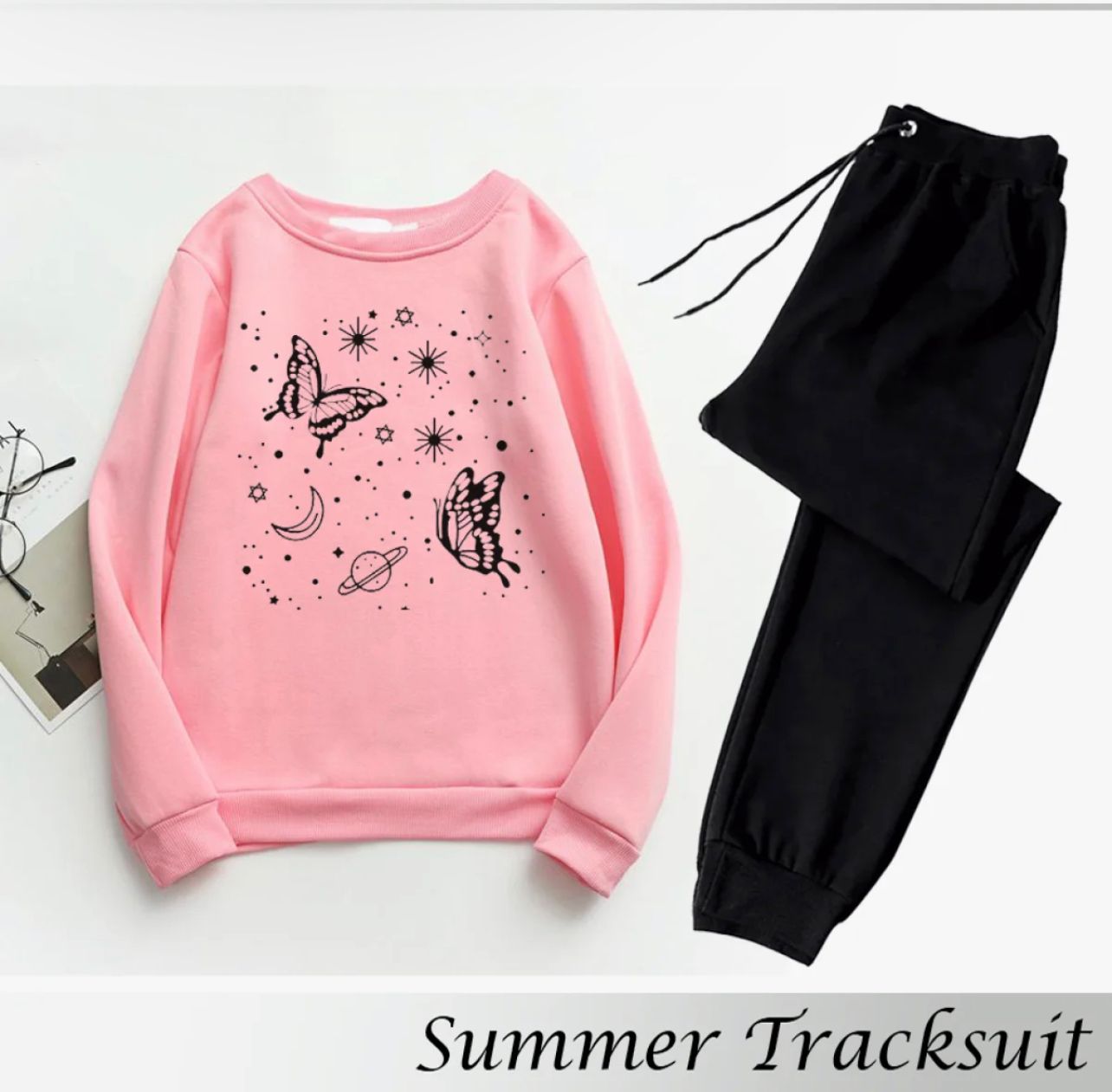 Trendy Tracksuit butterflies saturn Print Thick & Fleece Fabric Full ...