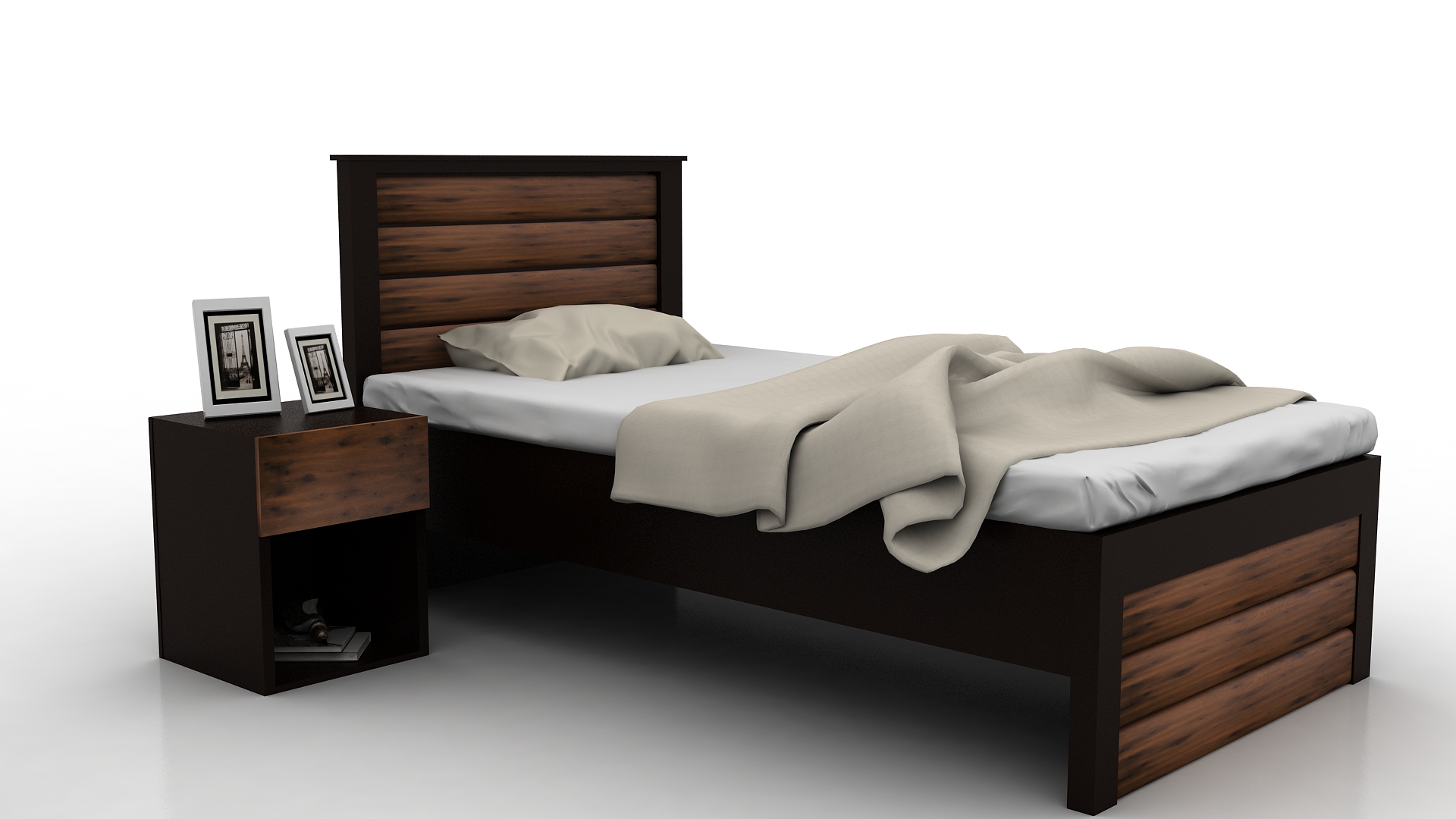SB-001 - FMF Oak Wood Double Tone Black & Brown Polish Single Bed with ...