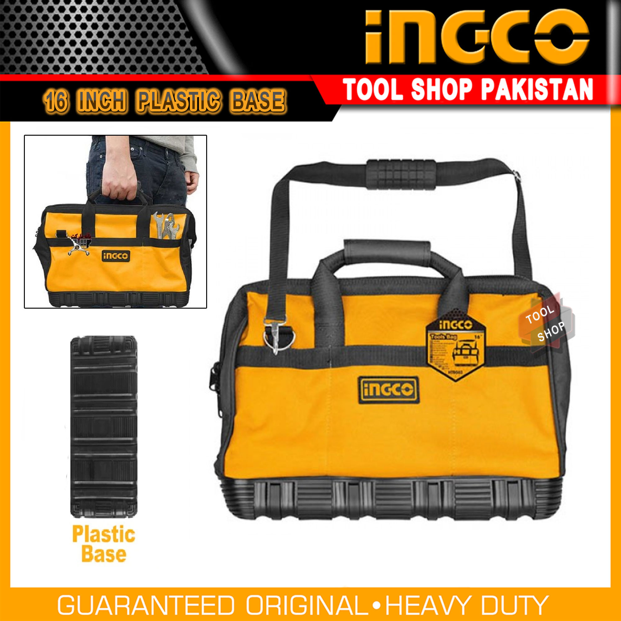 Ingco Original 16" Tool Bag with Adjustable Shoulder Strap Plastic Base ...