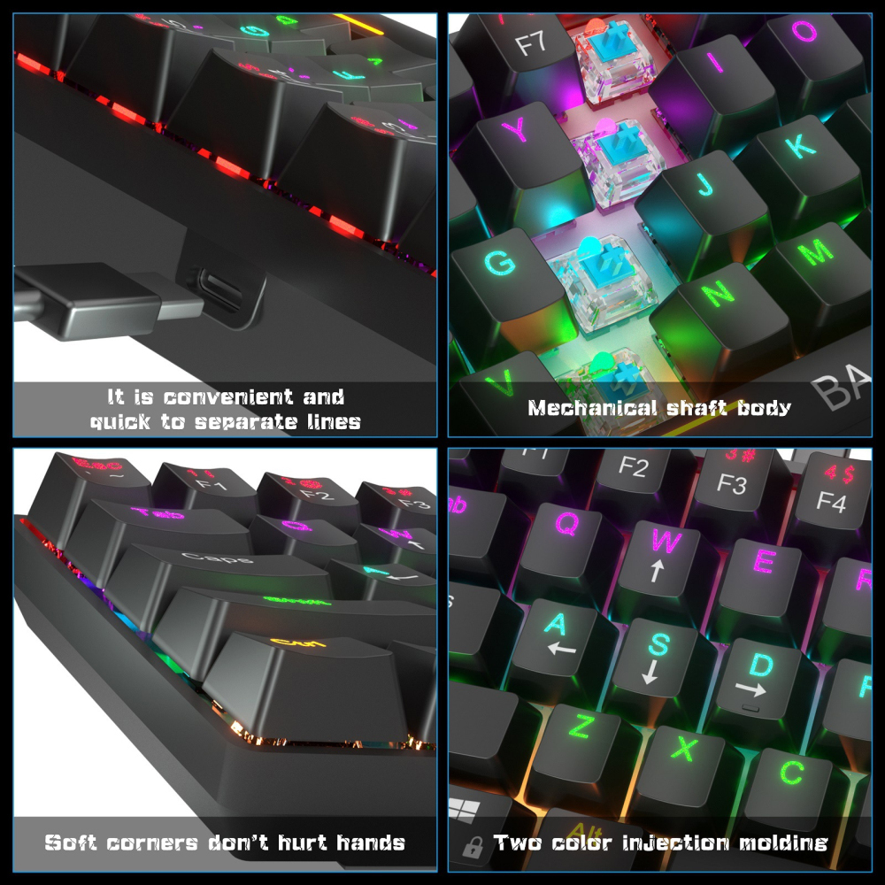 61 key Blue Switch Mechanical Keyboard Wireless Bluetooth Type-c ...