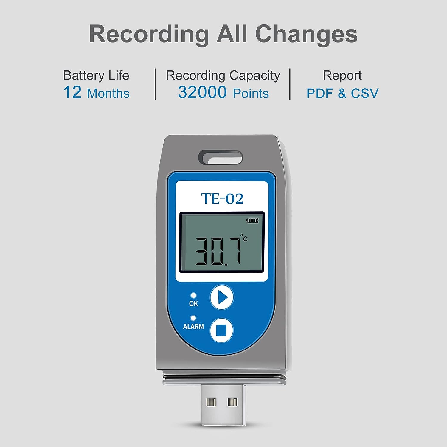 ThermElc TE-02 PDF Temperature Data Logger, with LED Indicator Lights ...