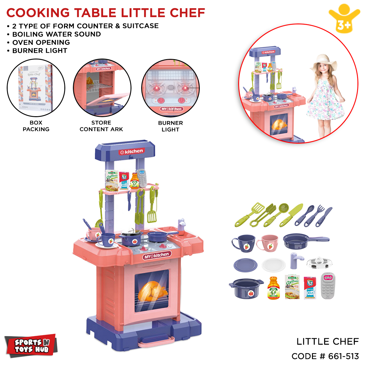 Pretend Play Cooking Table For Kids Little Cheff Toy Kitchen Set For ...