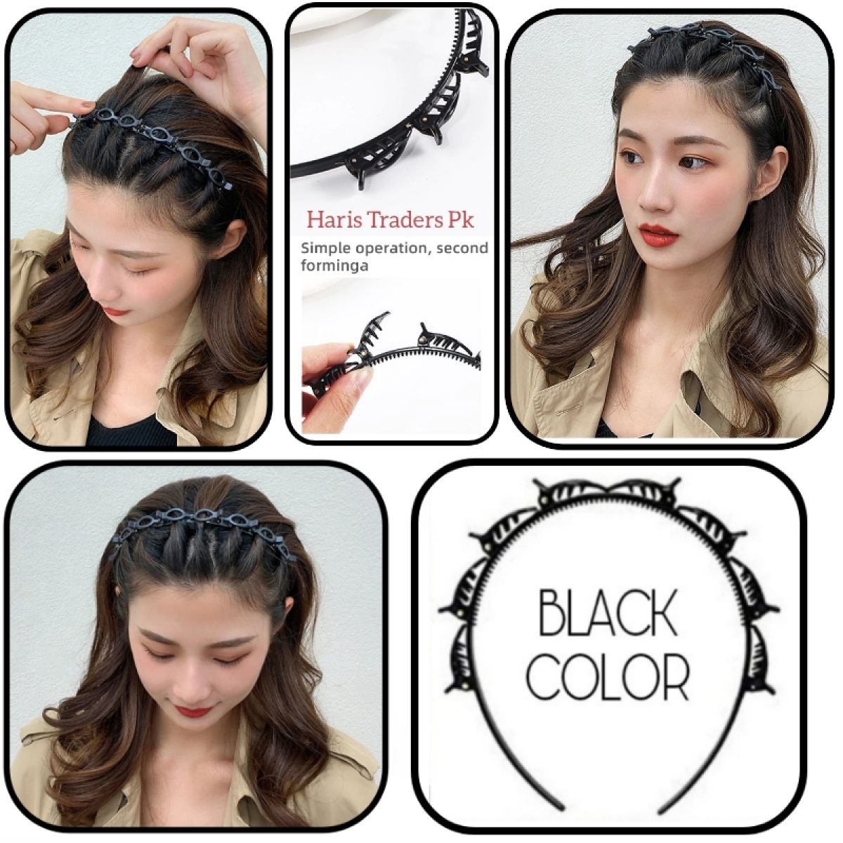 Pack of 03 - Black Braider Hair Style twister hair band headband Double ...