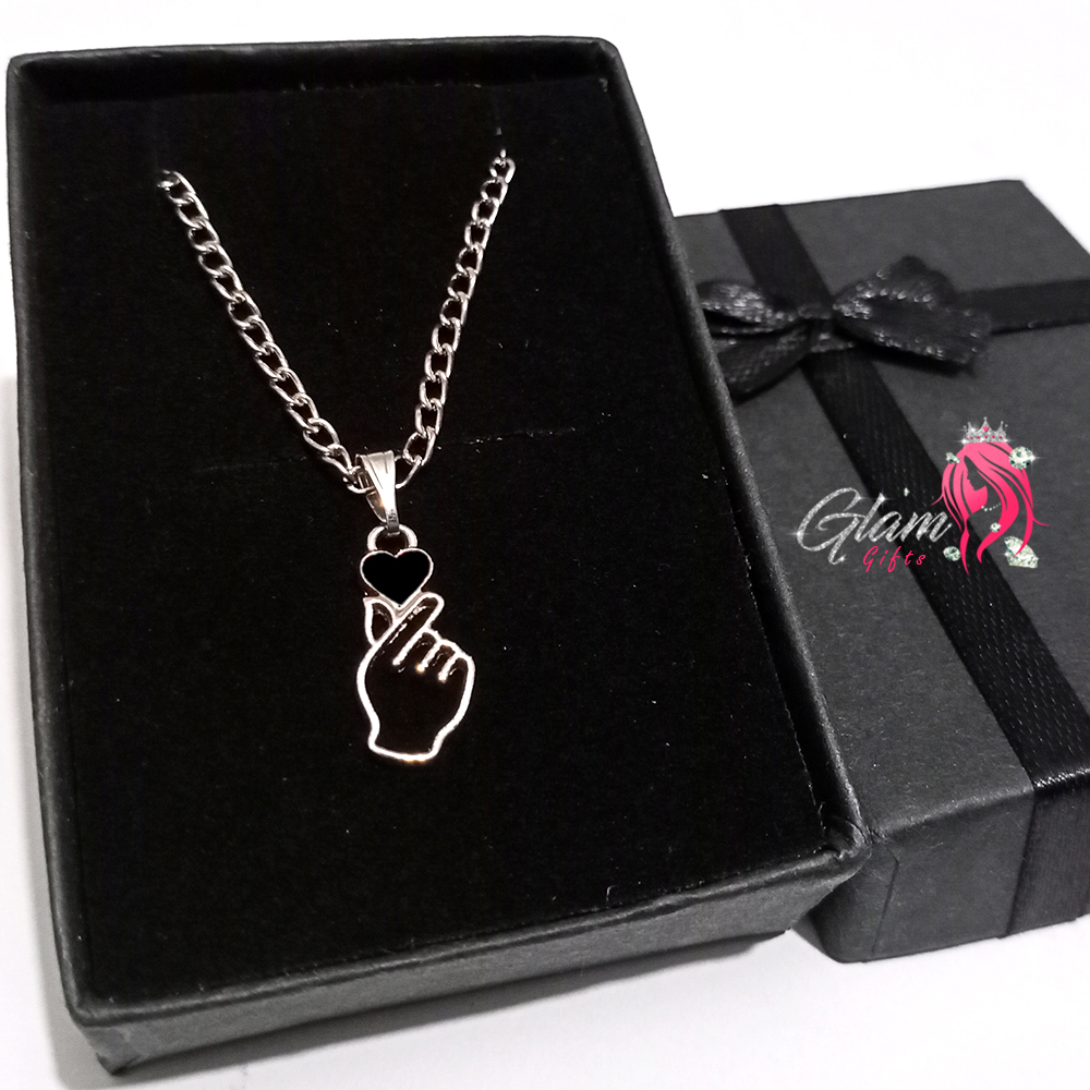 Korean finger heart Necklace love sign Locket for Girls with FREE GIFT ...