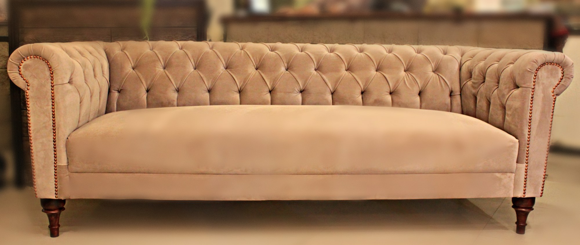 Beige Fabric Chesterfield Sofa | Baci Living Room