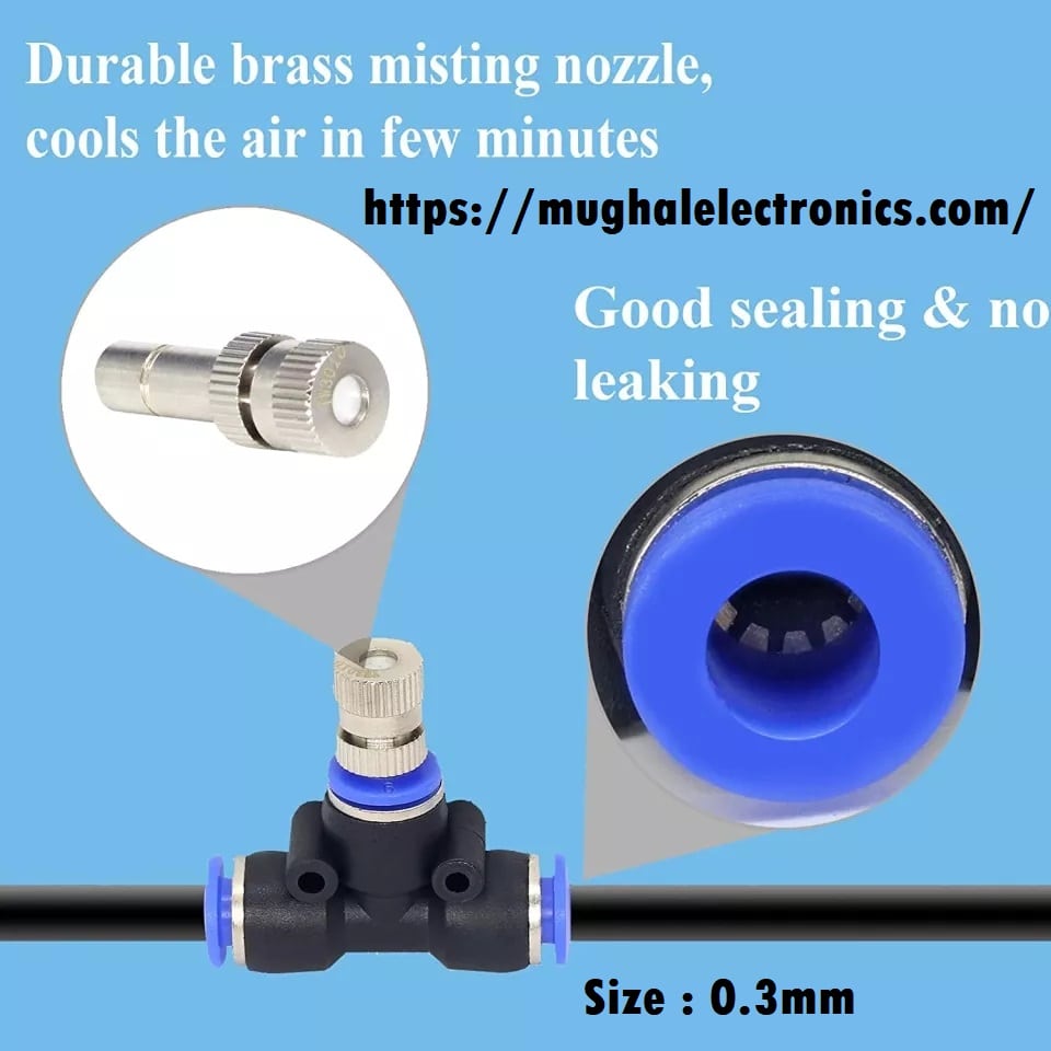 0.3mm Mist Nozzle with T 6mm Low Pressure Stainless Steel Fog Brass Fine Atomization Pneumatic ...