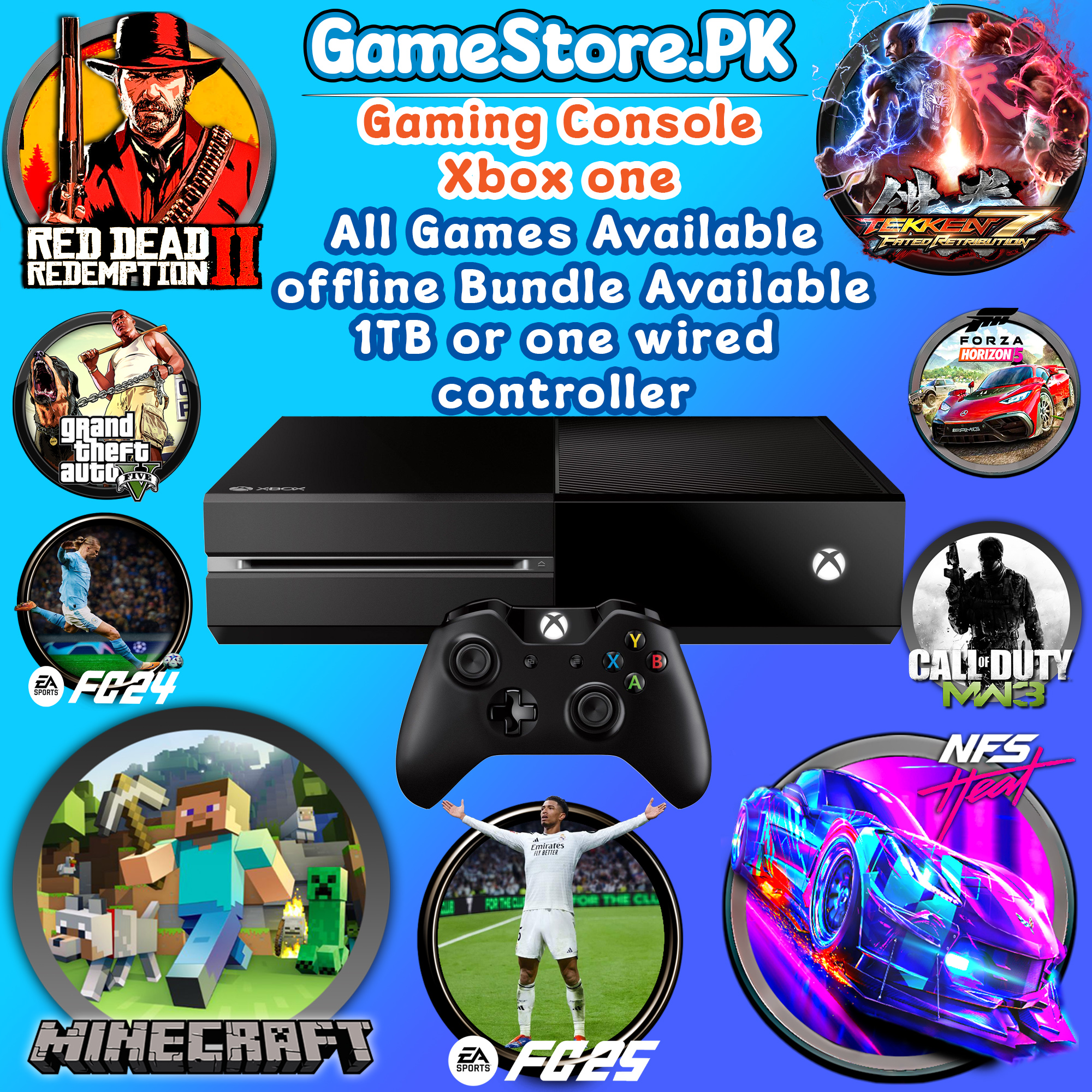 Gaming Console Xbox one with 500GB , 1TB one controller wired or wireless fully customizable ...