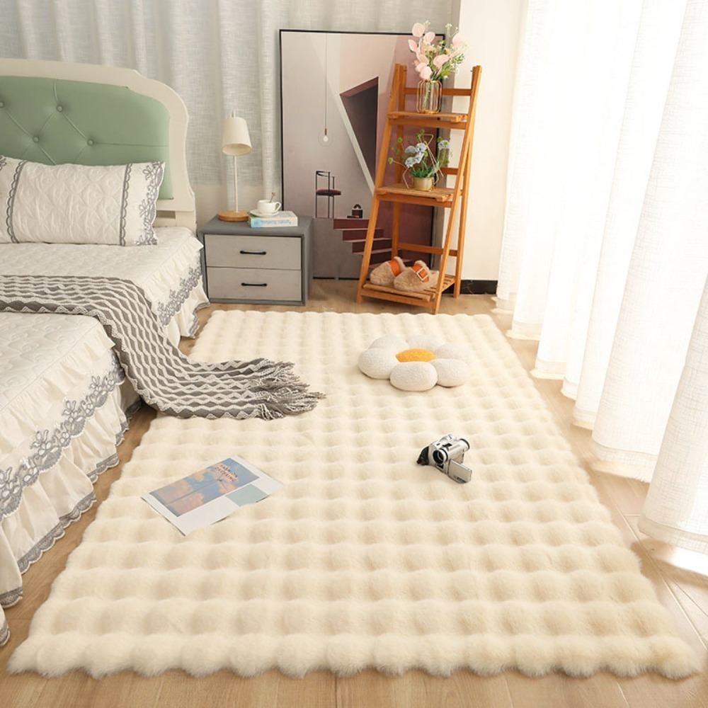 Luxury Faux Rabbit Fur Plush Area Rug Anti-slip Bubble Velvet Bedside ...