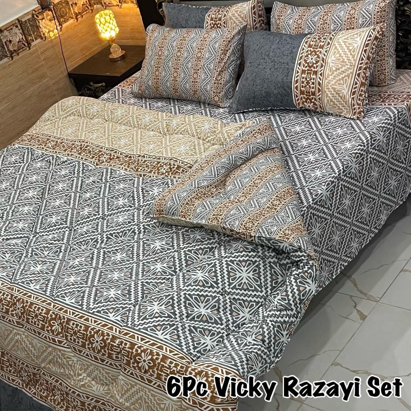 Double Bed razai set Vicky razai set 6pcs Brown | Daraz.pk