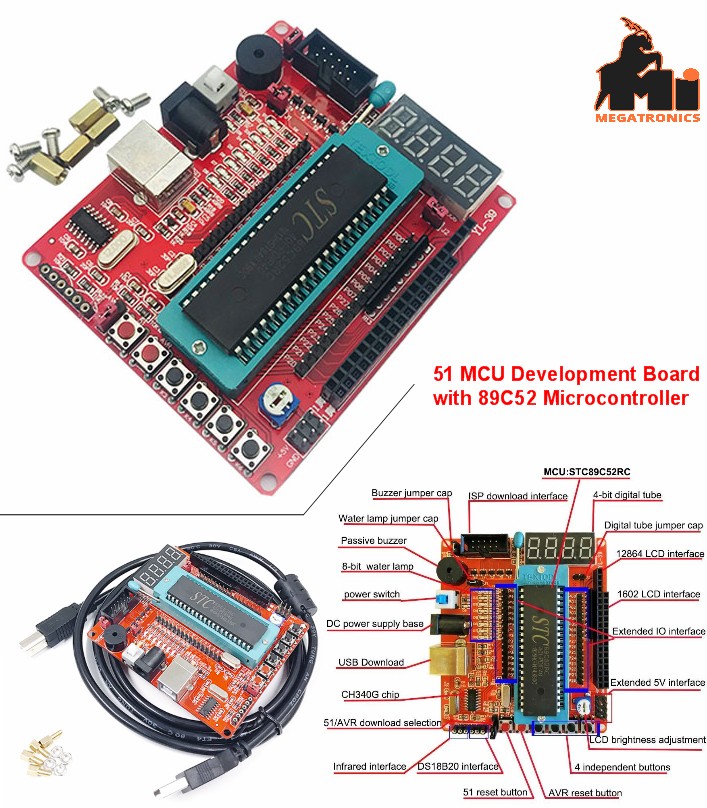 8051 MCU system learning board with 89C52 ATMEL Microcontroller experimental board | Daraz.pk