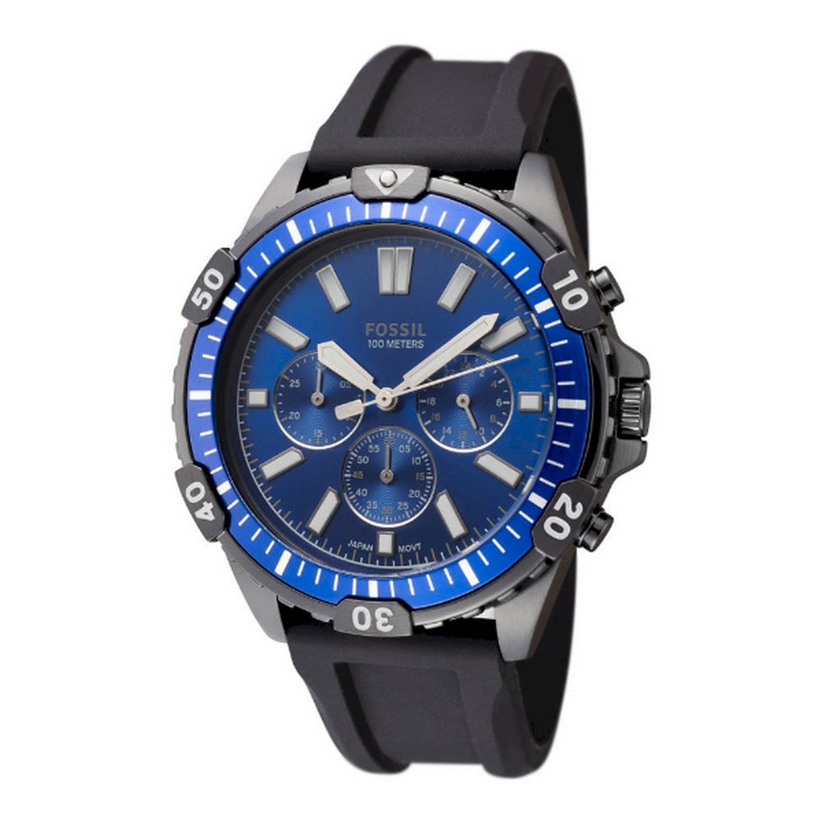 Fossil Blue Dial Black Silicone Strap Chronograph Watch For Men FS5695 ...