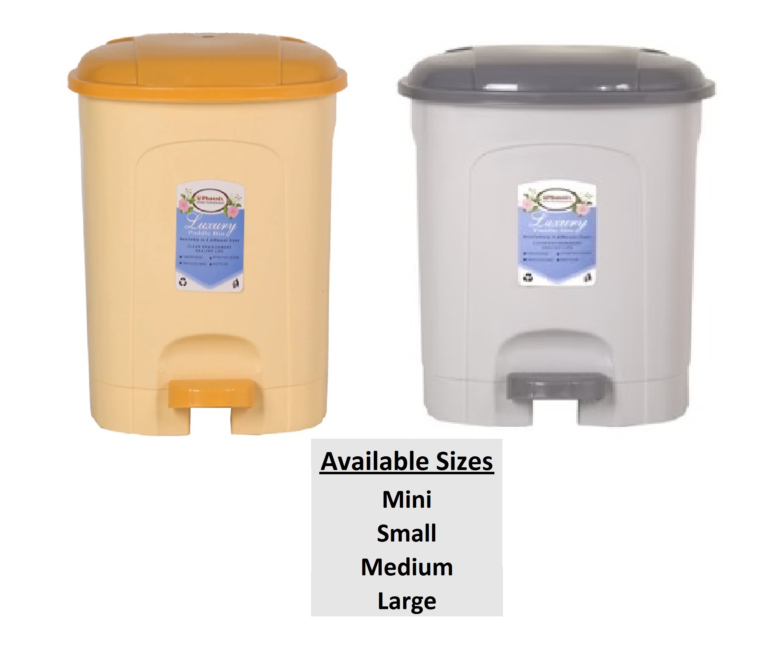 (Mini-Small-Med-Large) Premium Quality Plastic Paddle Bin-Dustbin ...