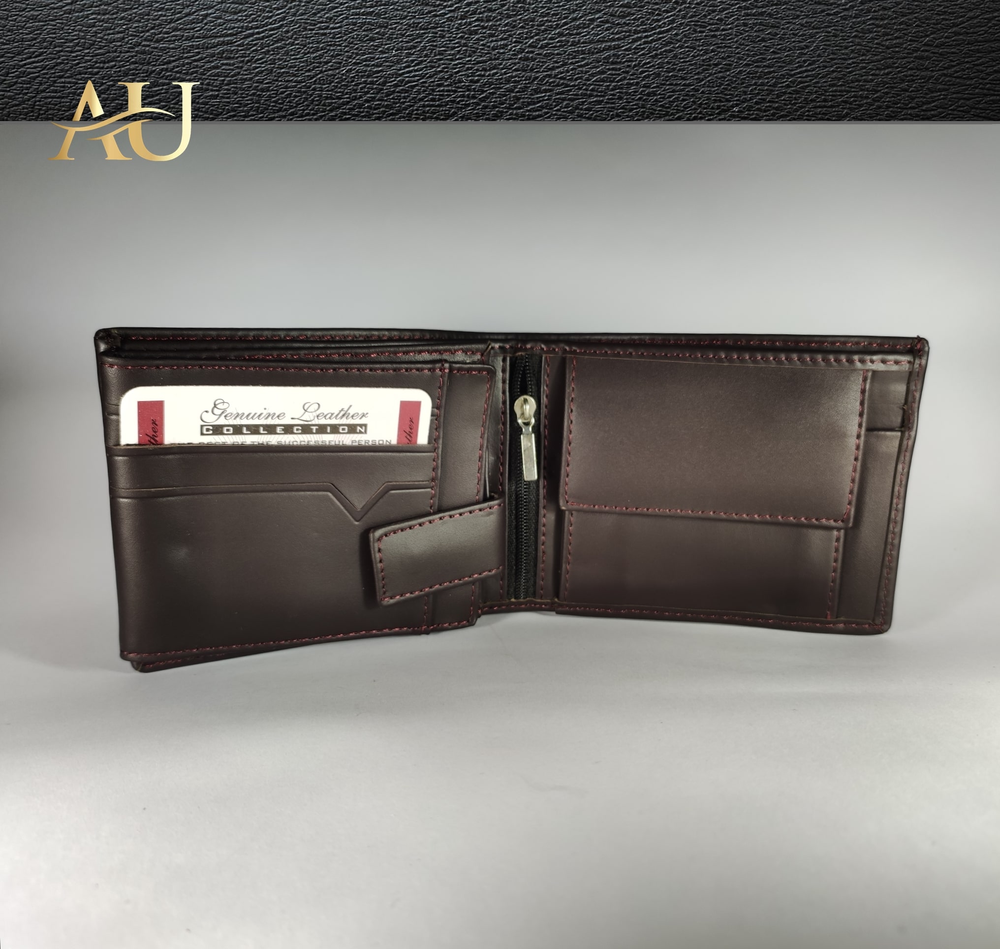 Genuine Leather Purse Wallet For Men Bifold Cow Leather Zipper Coin ...