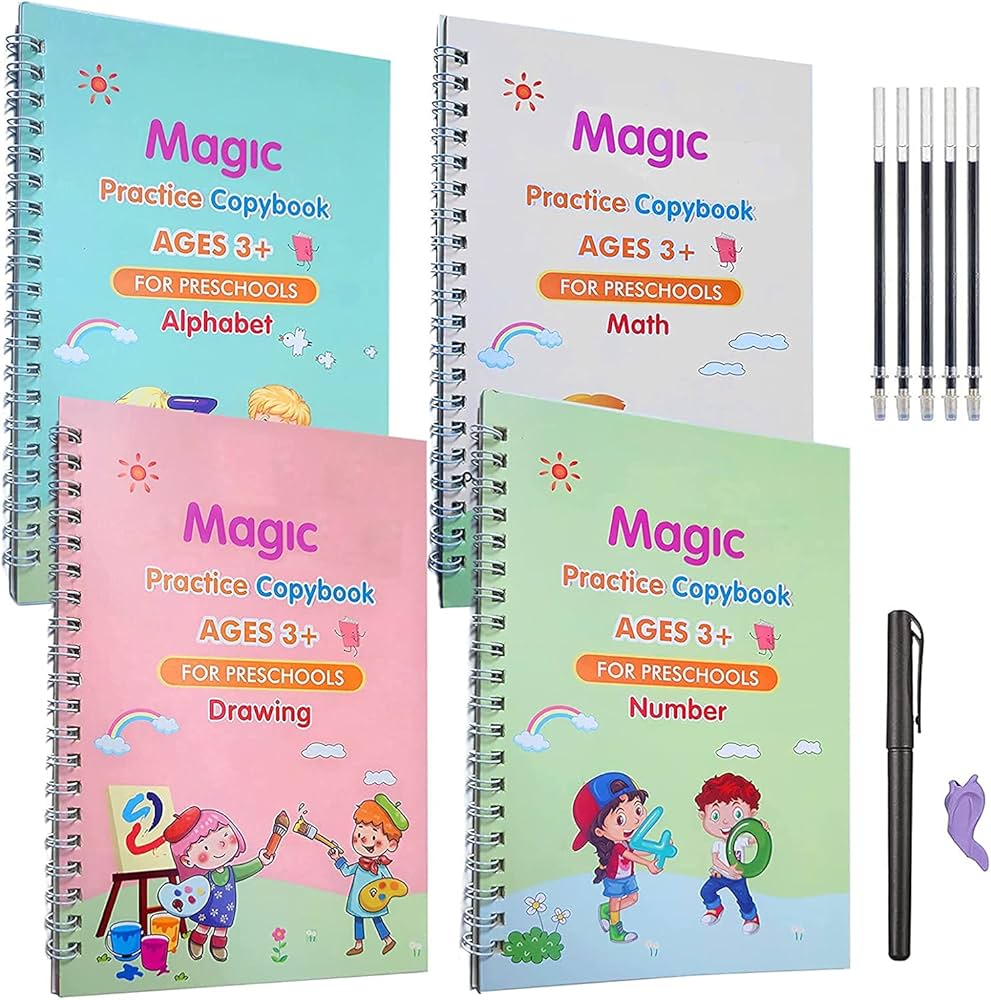 4-in-1 Magic Practice Copybook Set – Alphabet, Numbers, Math & Drawing ...