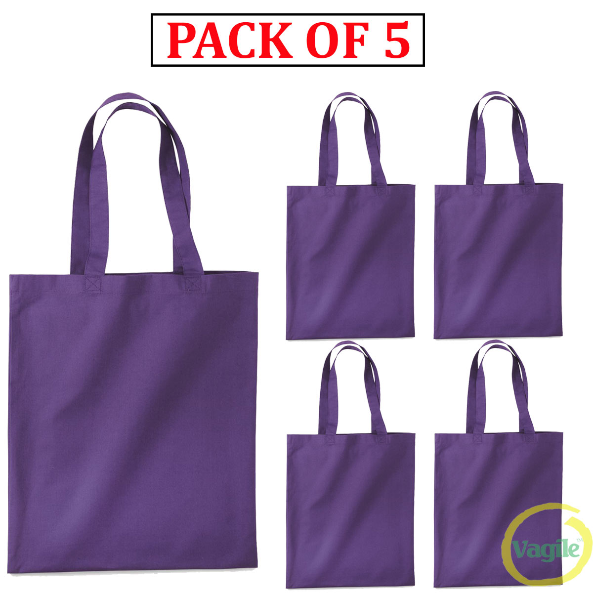 Vagile Pack of 5 Cotton Tote shopping Bags for Womens Plain Eco ...
